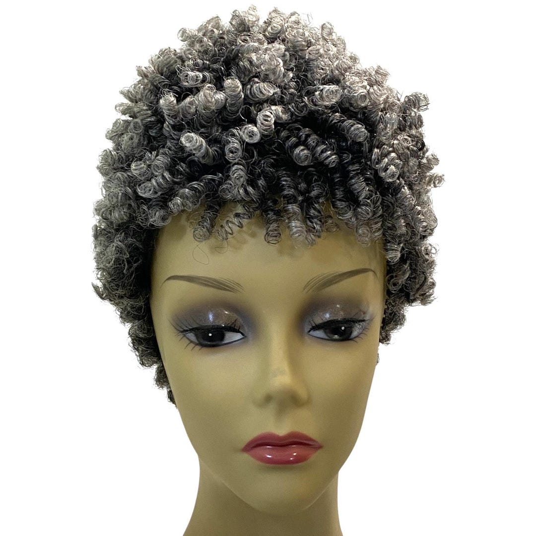 ASHRO Curly Pixie Wig Shades of Gray 100% Synthetic One Size Mature ...