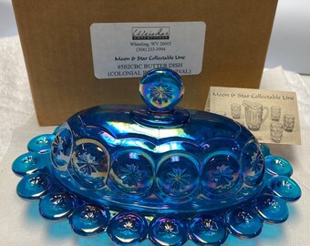 Moon and Star Colonial Blue 8 Inch Compote With Lid. - Etsy