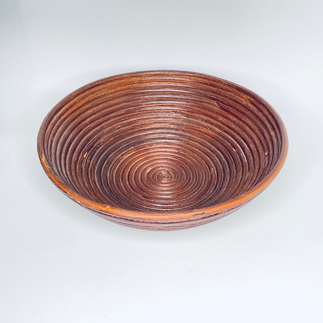 Vintage Coiled Reed Rattan Bowl Basket Round 32CM Diameter and 9CM ...
