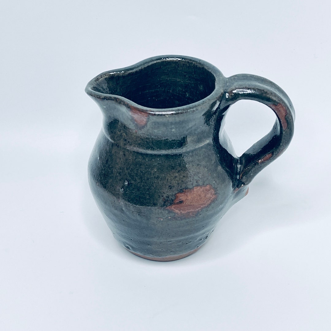 Signed Studio Pottery Jug: Green Glazed Mid-century Vase, Rustic Boho ...