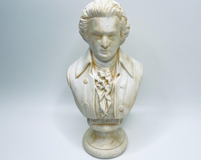 Vintage MOZART SCULPTURE Plaster Bust Signed PA 21 Cm Wolfgang Amadeus ...