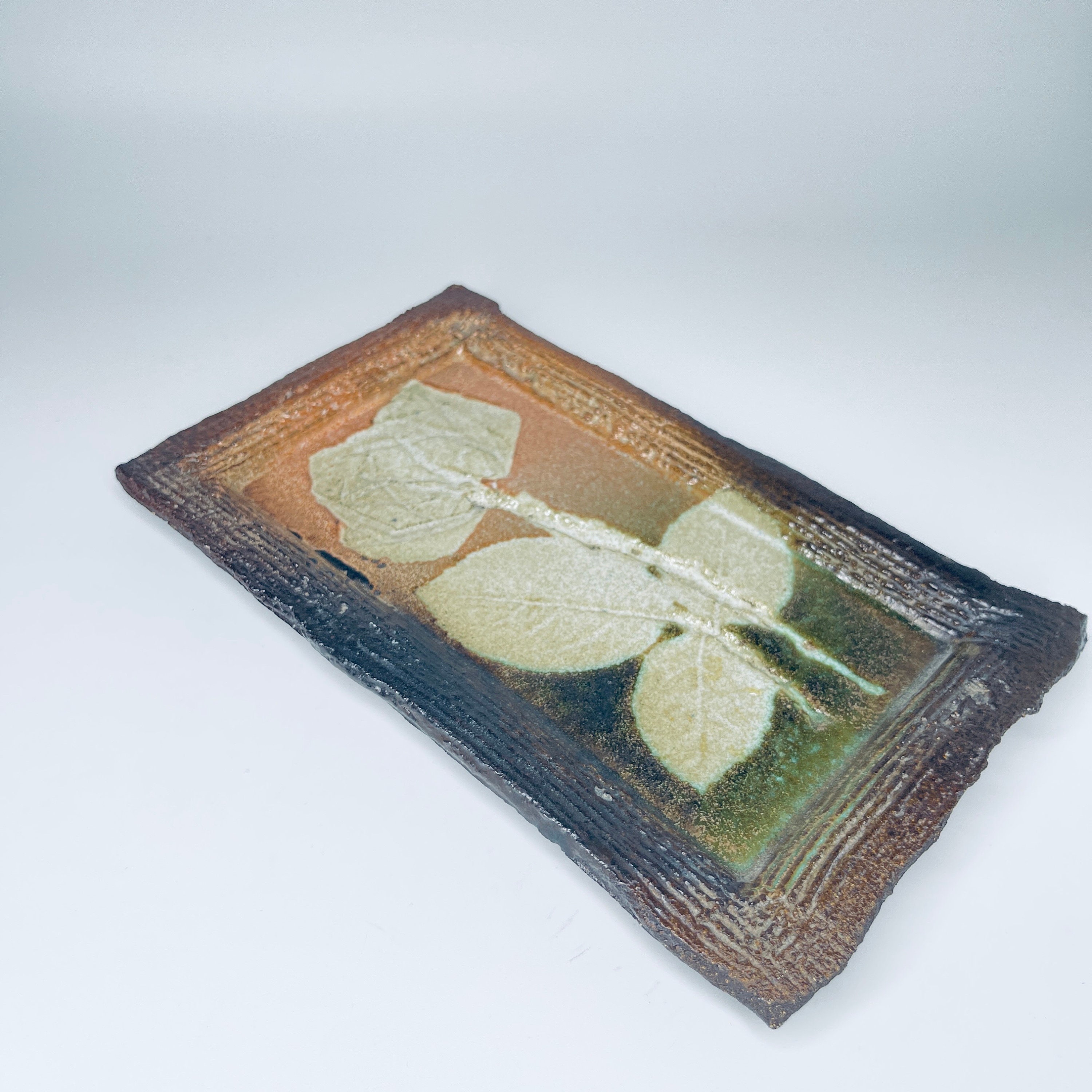 Vintage Stoneware Trinket Dish 20x12x1.5 CM Tray Flower Earthy Brown ...