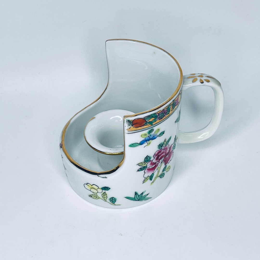 Vintage Shabby Chic Ceramic Pink Floral Half Mug Candle Holder Cup With ...