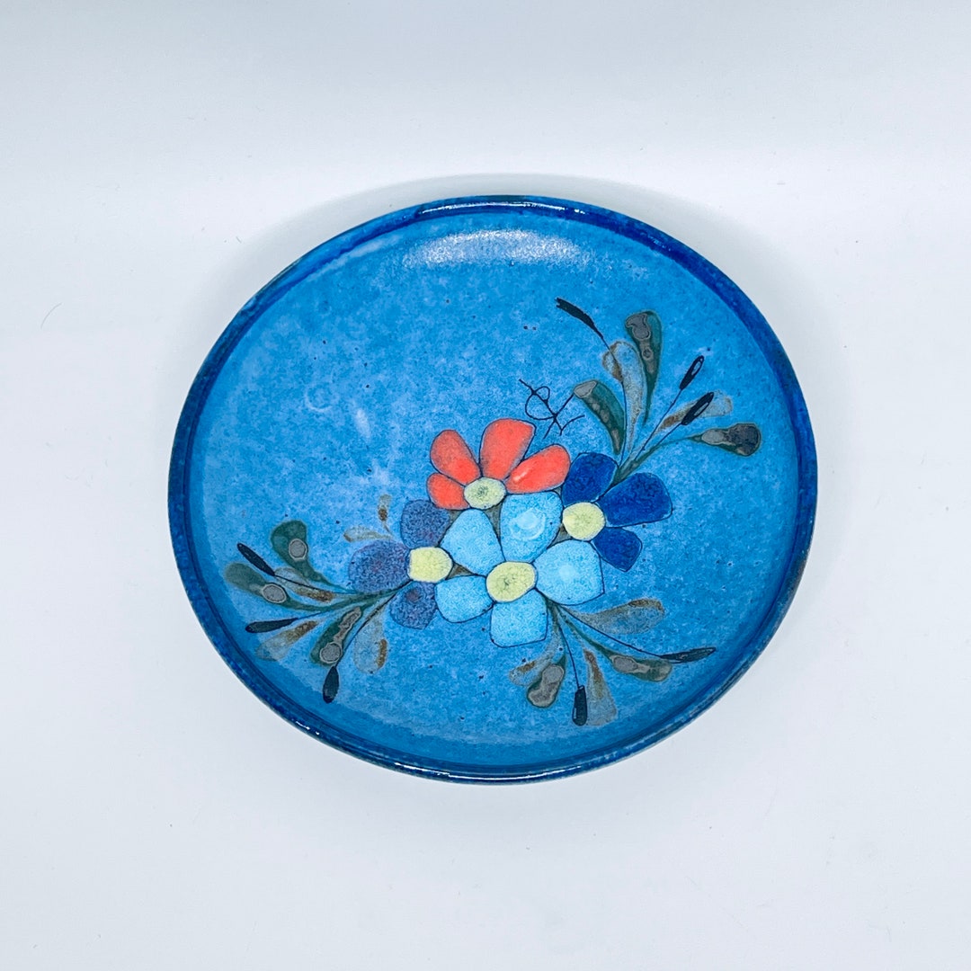 Vintage Stoneware Plate: Hand-painted Cornflower Blue Floral Dish ...