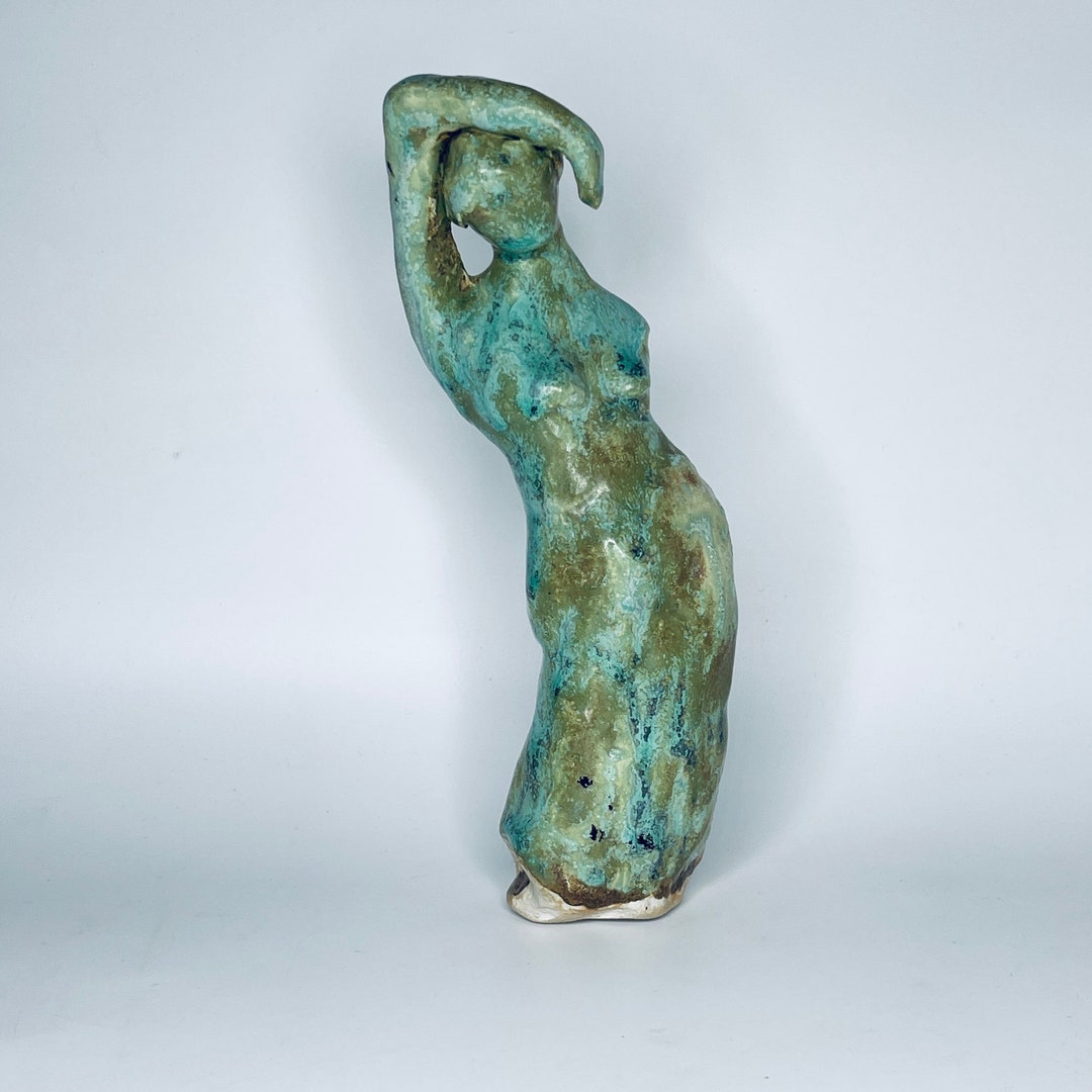Earthenware Ceramic Torso Sculpture: Verdigris Glaze Studio Pottery ...