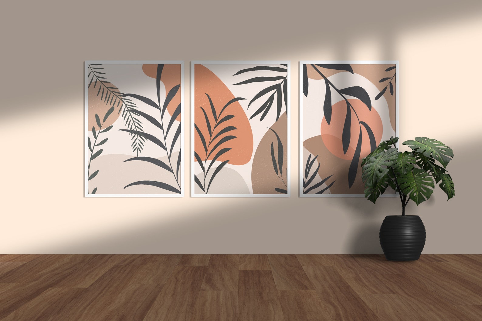 Printable Boho Tropical Leaf Wall Art Set of 3. Abstract Floral ...