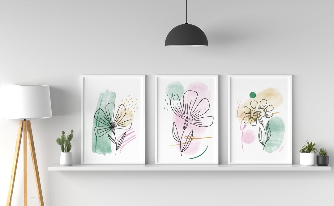 Boho Floral Wall Art Set of 3 Minimalist, Modern Flower Printables Best ...