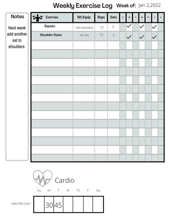 Exercise Log Exercise Planner Fitness Journal Activity - Etsy