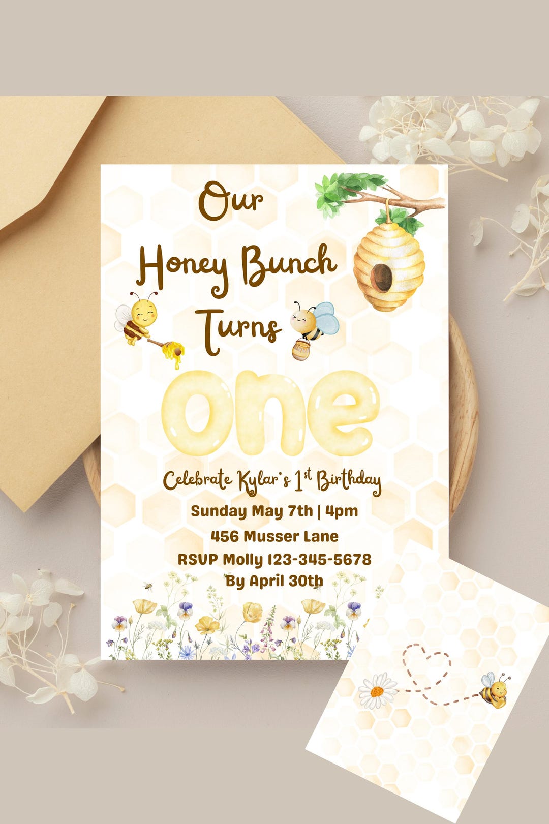 Editable Honey Bee First Birthday Invitation | Our Honey Bunch is One ...