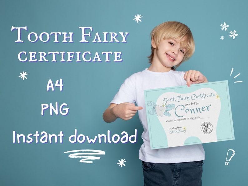 Blue Tooth Fairy Certificate for Kids - Etsy