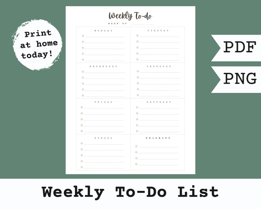 Weekly To-do List- To-do- Organization- Planning- Task Managment - Etsy