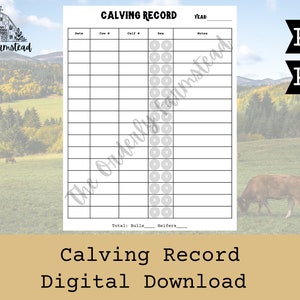 Calving Records- Printable File-calving Season- Digital Download ...