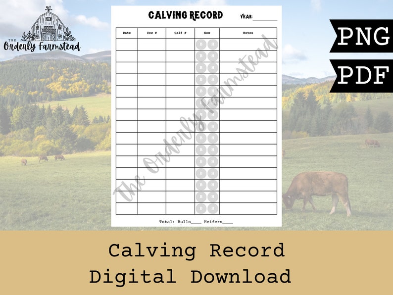 Calving Records- Printable File-calving Season- Digital Download ...