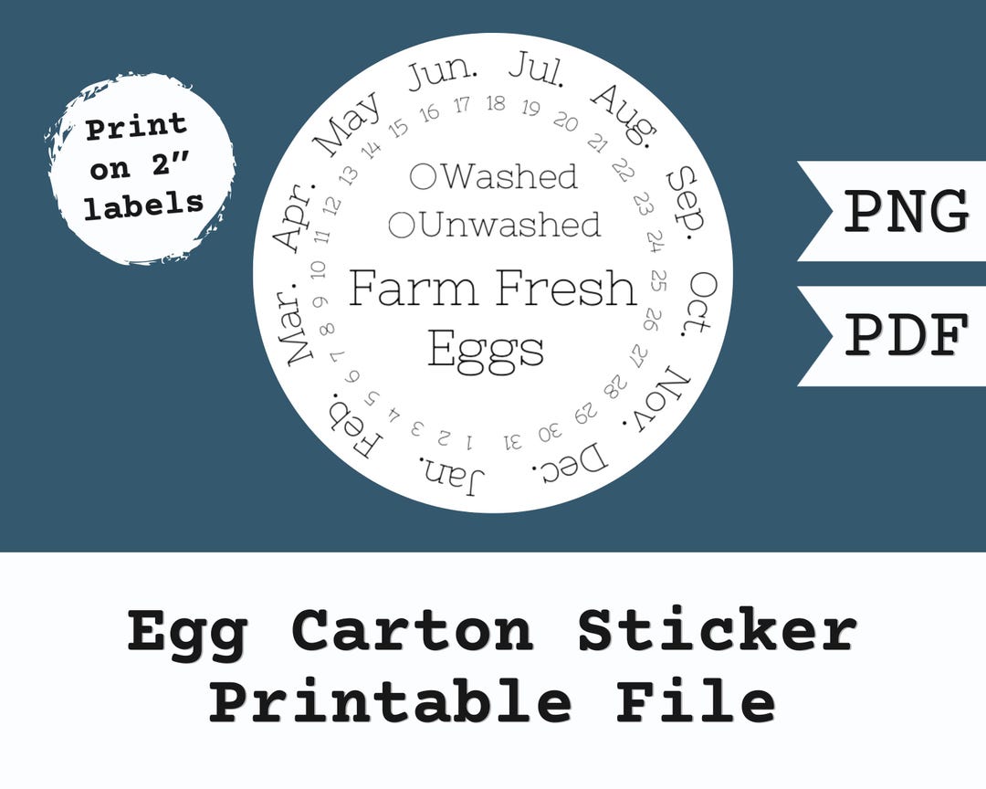 Egg Carton Label Dated Washed Unwashed Printable File Digital