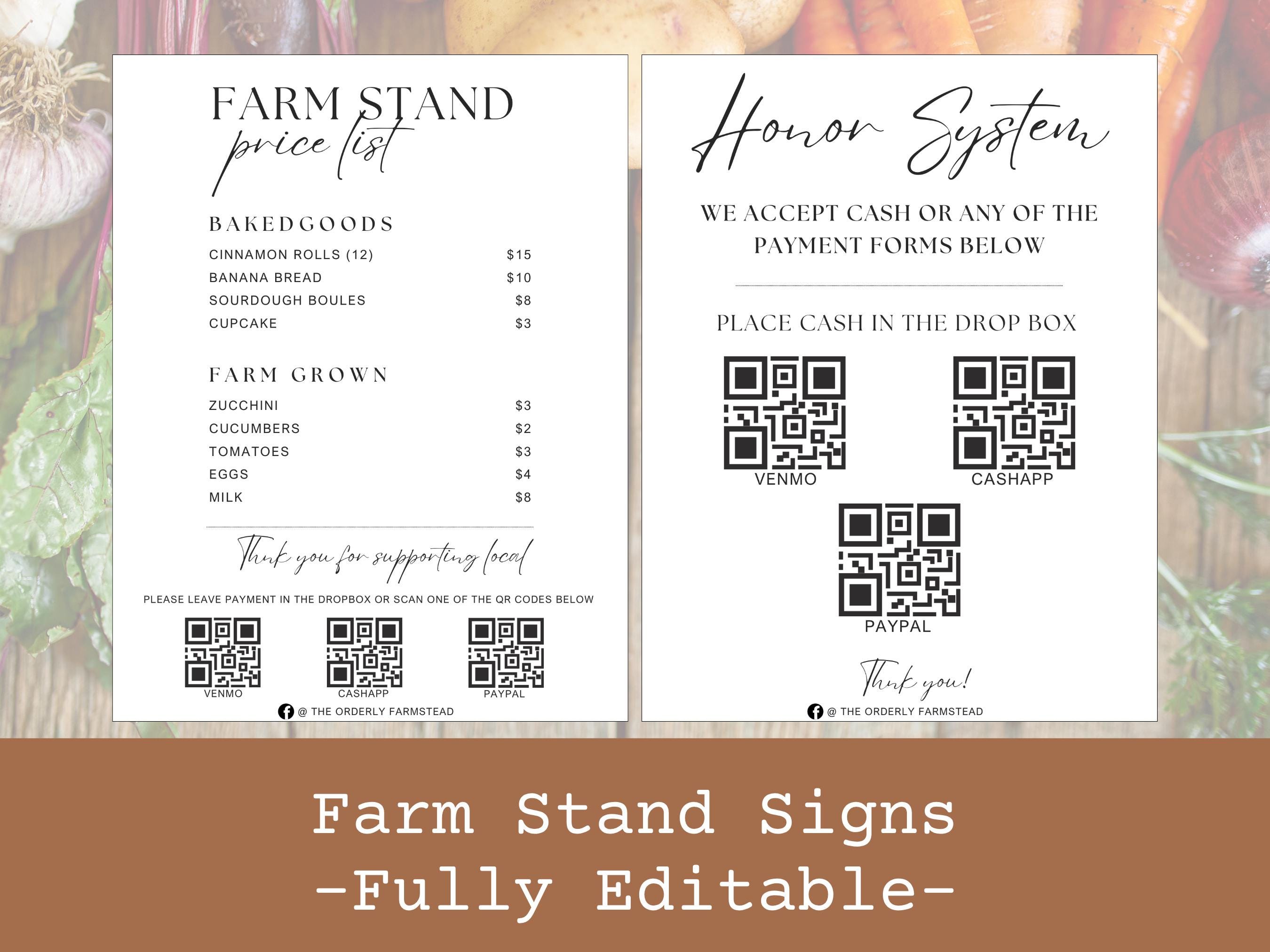 Editable Farm Stand Sign Bundle: Price List, QR Code Payment (digital ...