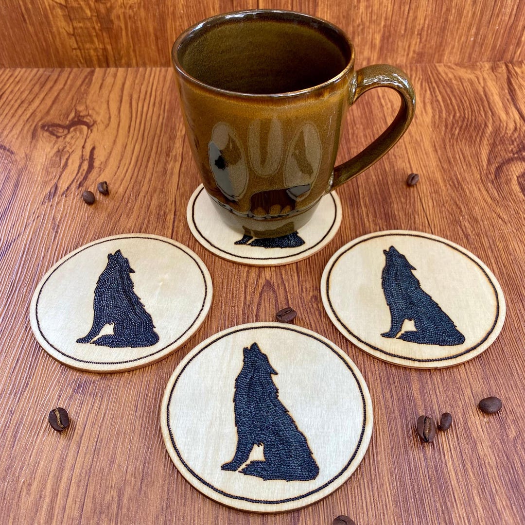 Set of Handmade, Wood Burned Wolf Silhouette Coasters - Etsy