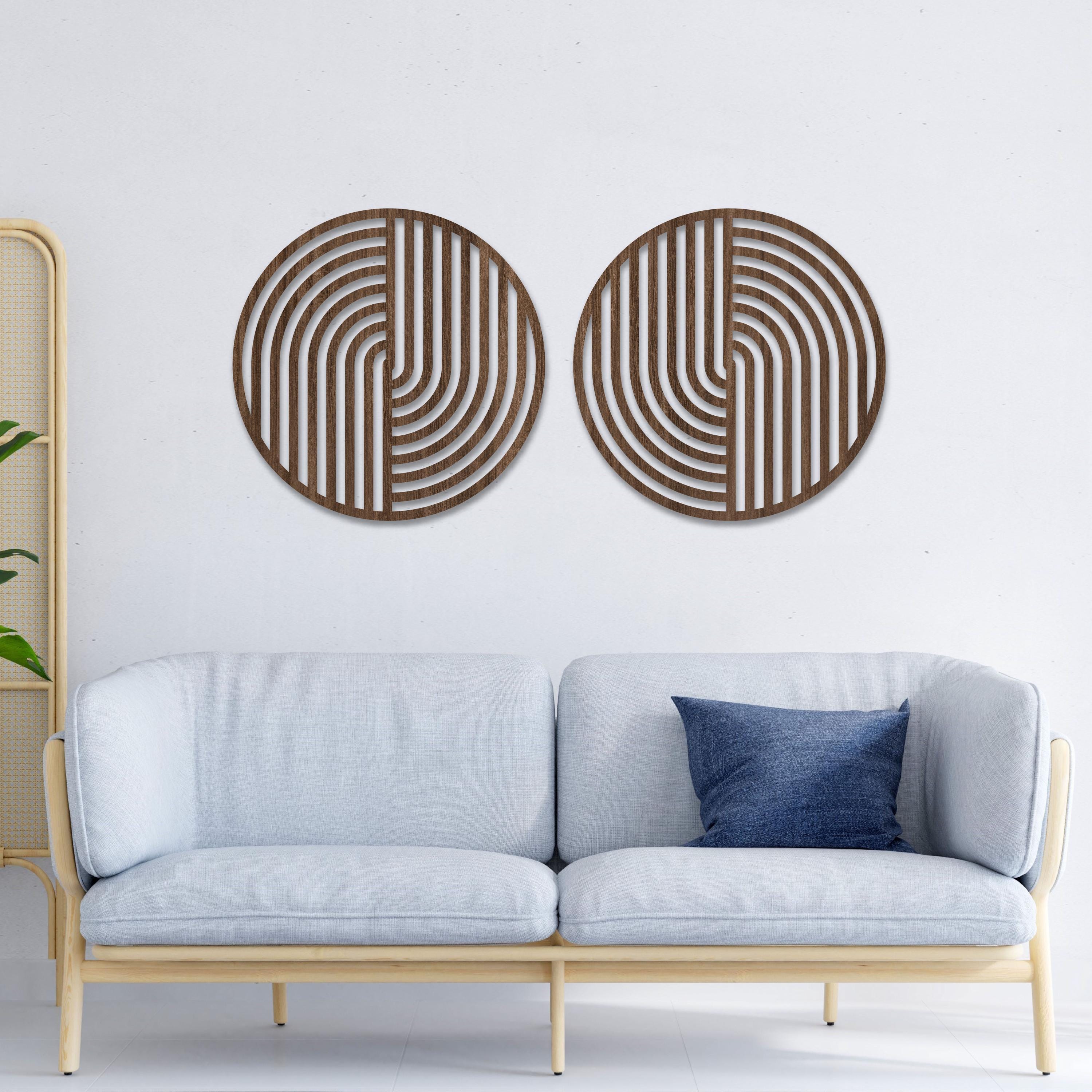 Round Wood Wall Art Set | Modern Wood Wall Art | Geometric Decor | Boho ...