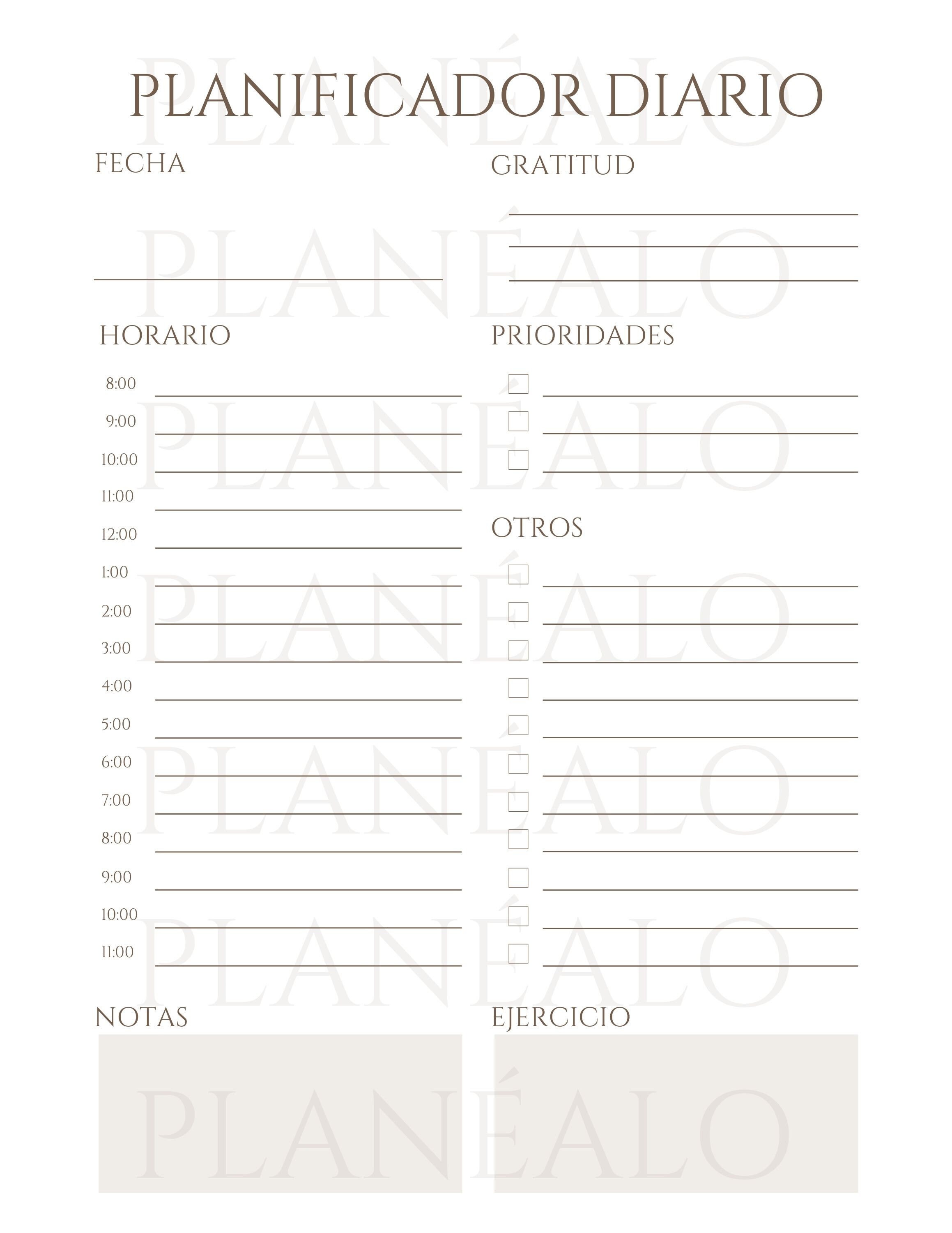 Planificador Diario Formato Simple Imprimible - Etsy