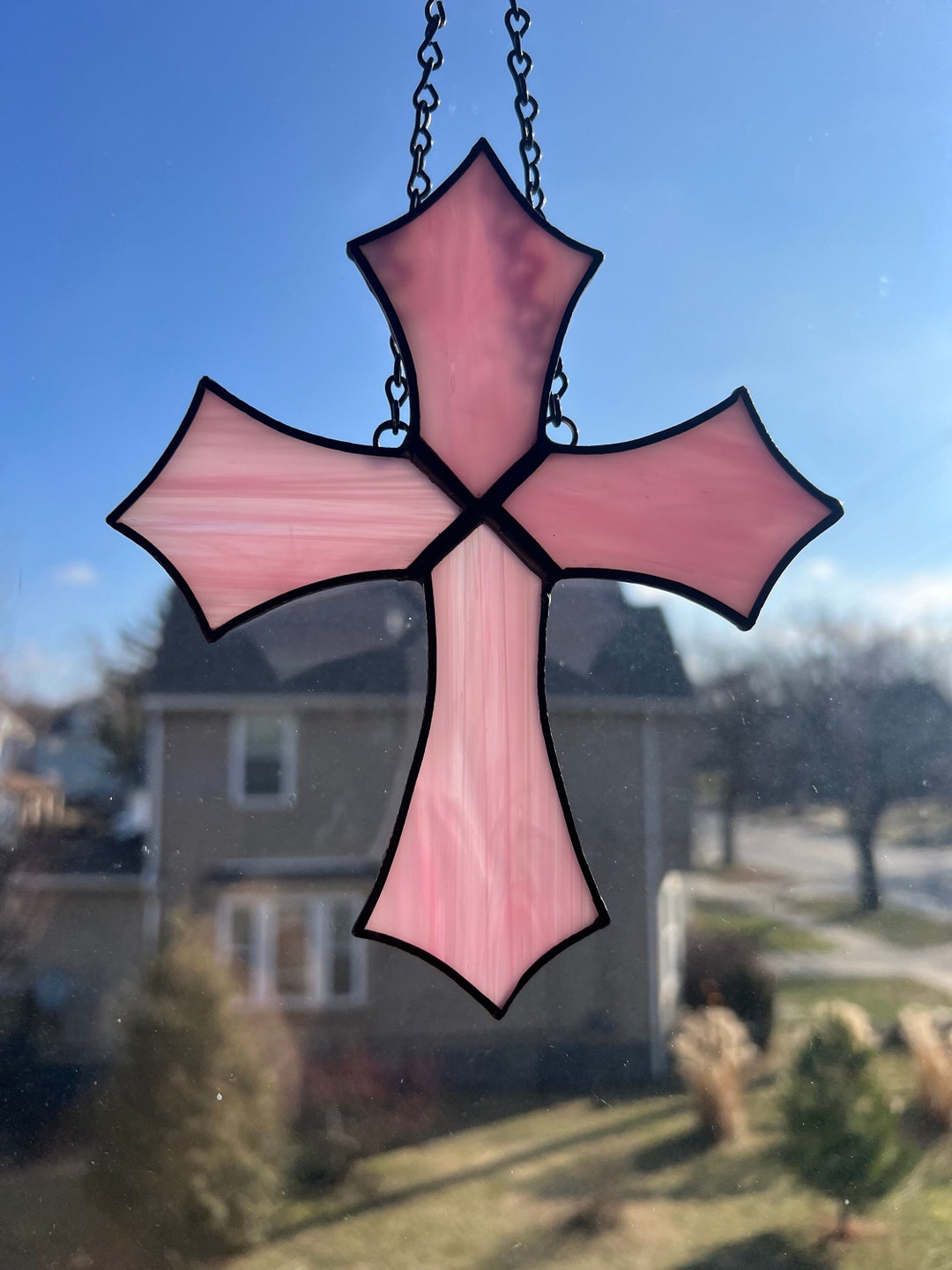 Stained Glass 3-point Cross Pink - Etsy