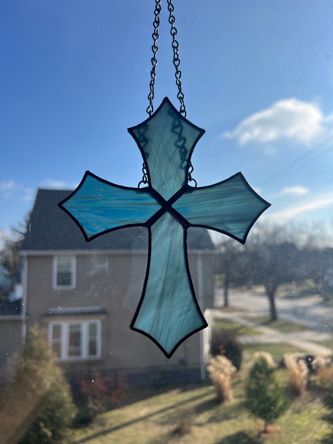 Stained Glass – 3-point Cross – Blue - Etsy