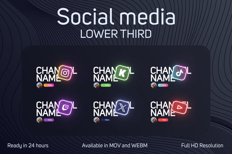Animated Neon Social Media Lower Thirds: Stream Overlay Widget - Etsy
