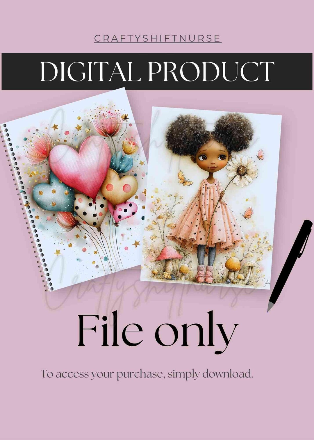 Dreamer Girl Clipart Bundle | Watercolor Afro Puff Girl PNG (digital ...