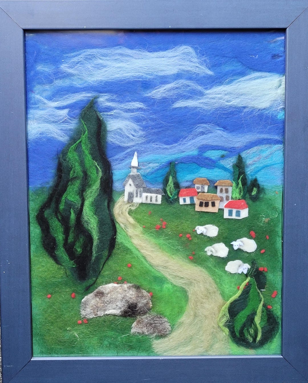 Mountain Town. Sheep. Church. Wool Art. - Etsy
