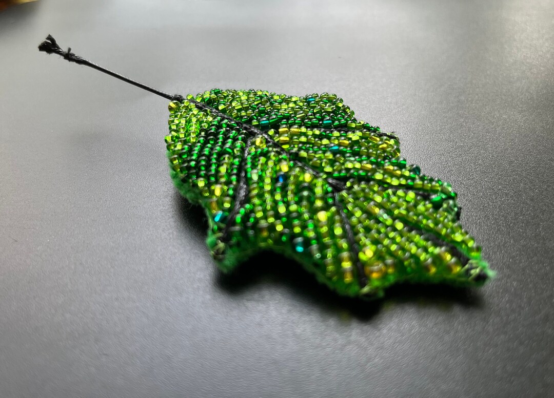 Beaded Green Leaf Pin - Etsy