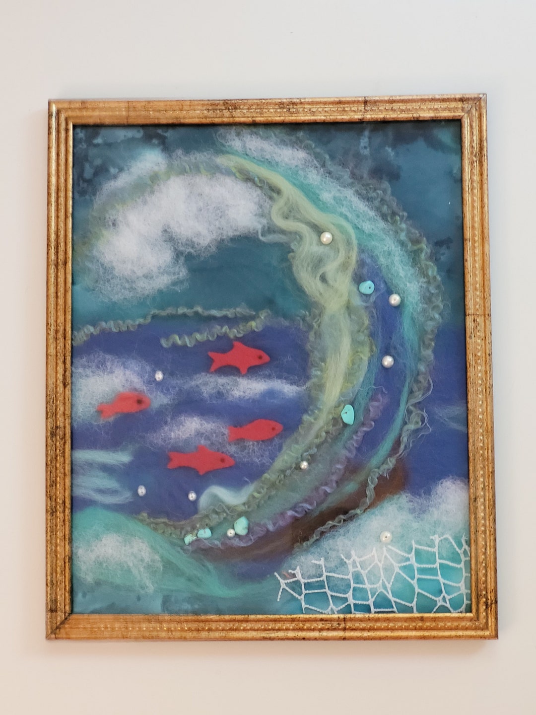 Fish in the Ocean. Needle Felted Wool Art. Unique Textile Art. Framed ...