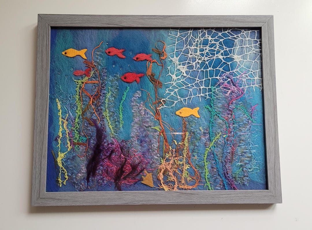 Coral Reef. Fish. Sea Grass. Needle Felted Wool Art. Unique Textile Art ...