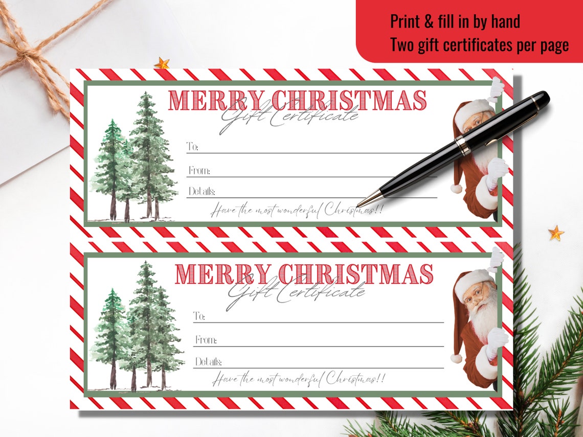 Printable Christmas Gift Certificate, Fillable Gift Certificate Voucher ...