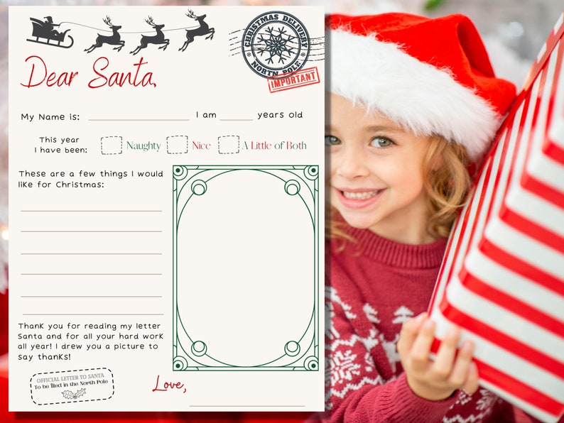 Letter to Santa, Kids Christmas Wish List, Dear Santa Wish List, Easy ...