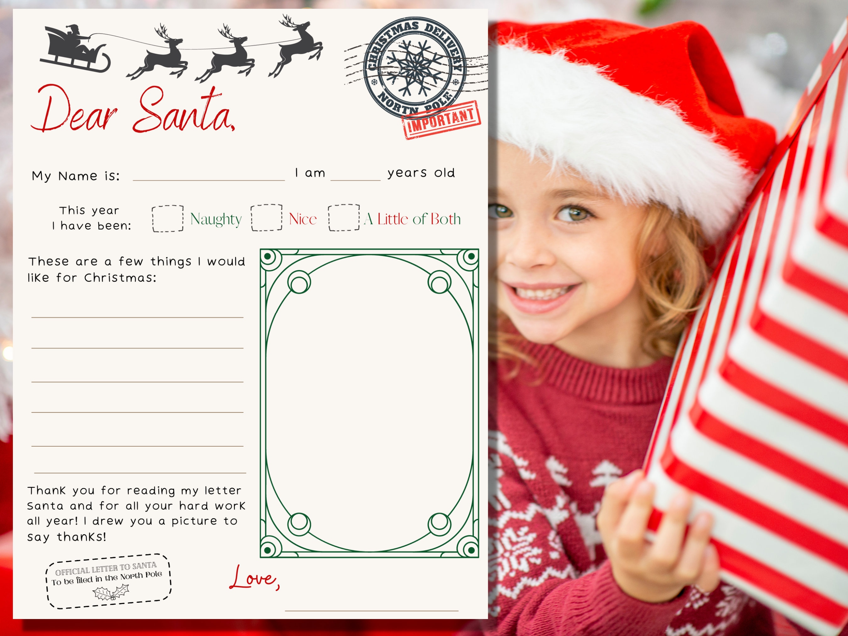 Letter to Santa, Kids Christmas Wish List, Dear Santa Wish List, Easy ...