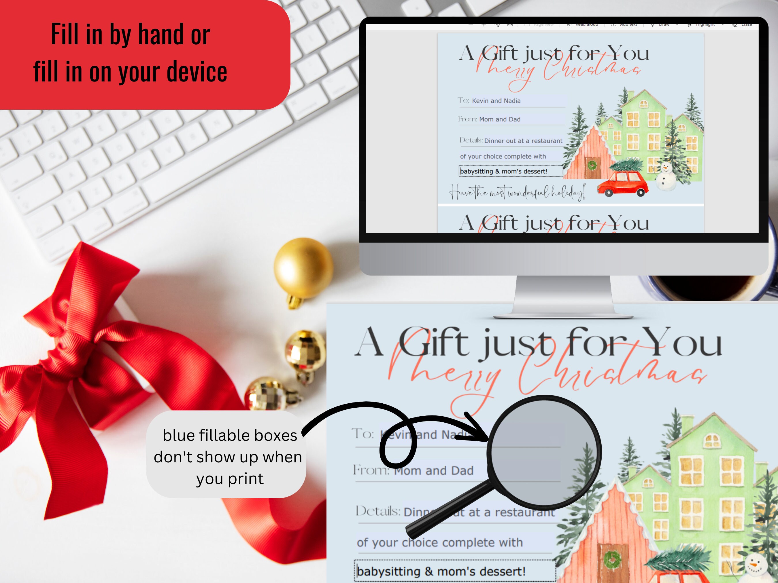 Printable Christmas Gift Certificate, Fillable Holiday Gift Certificate ...