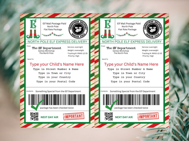 Elf Mail Shipping Labels North Pole Template - Large - Santas Workshop ...
