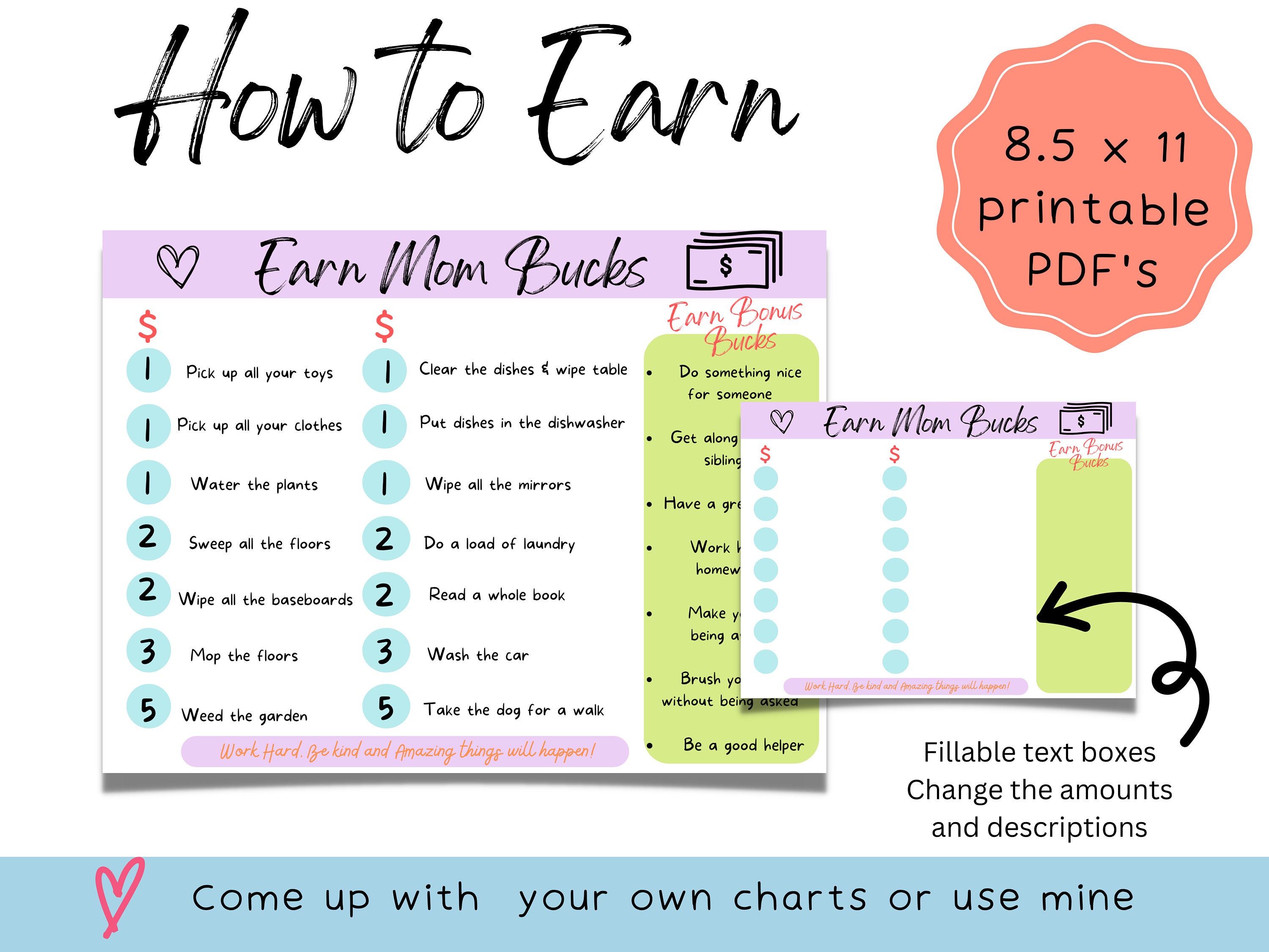 Chore Chart, Allowance Chart, Behavior Chart, Rewards System, Printable ...