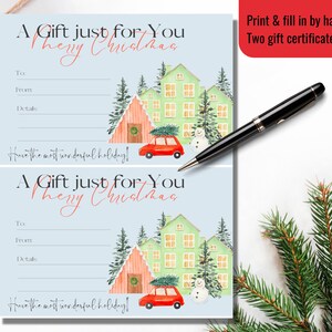 Printable Christmas Gift Certificate, Fillable Holiday Gift Certificate ...