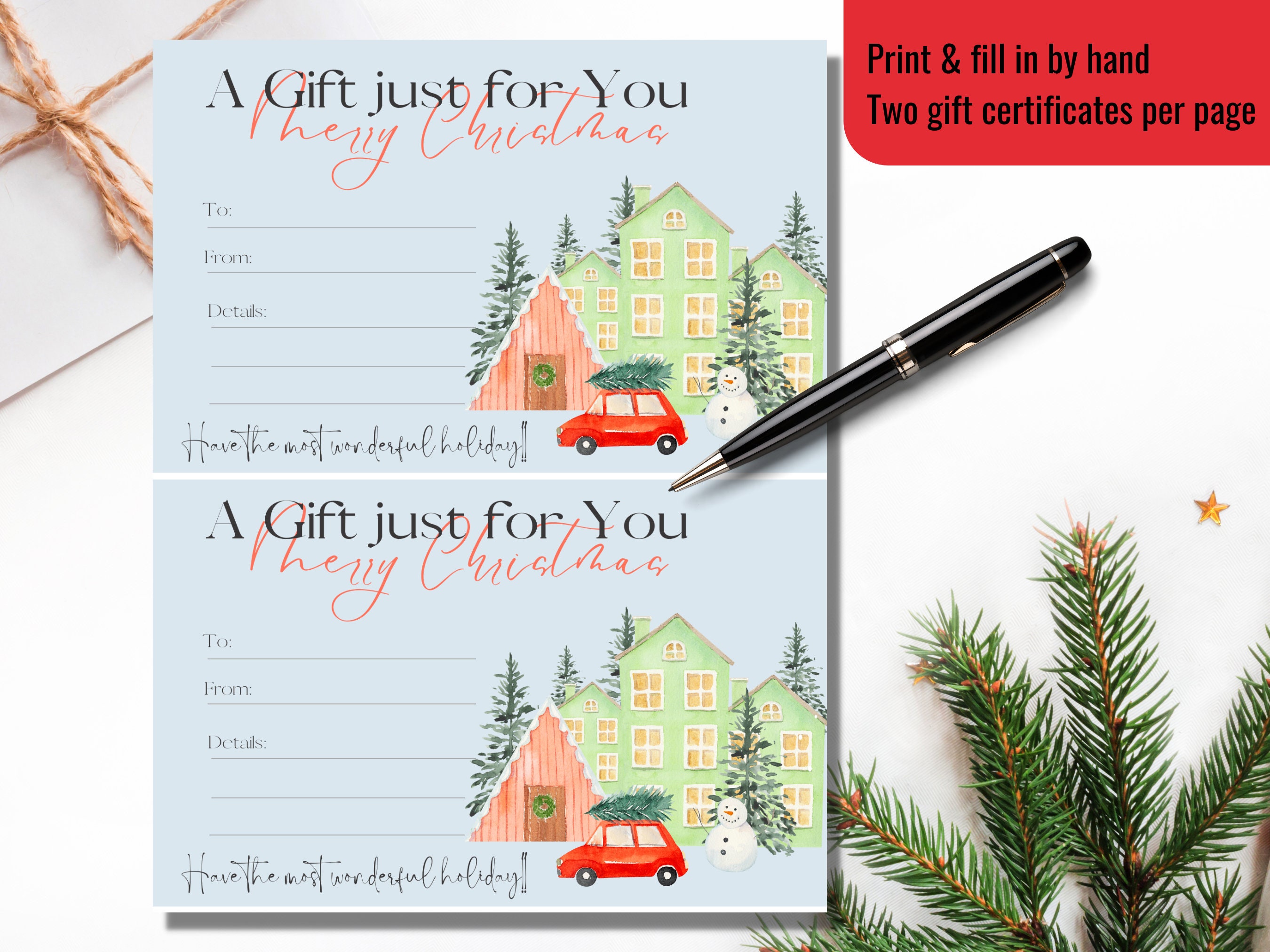 Printable Christmas Gift Certificate, Fillable Holiday Gift Certificate ...