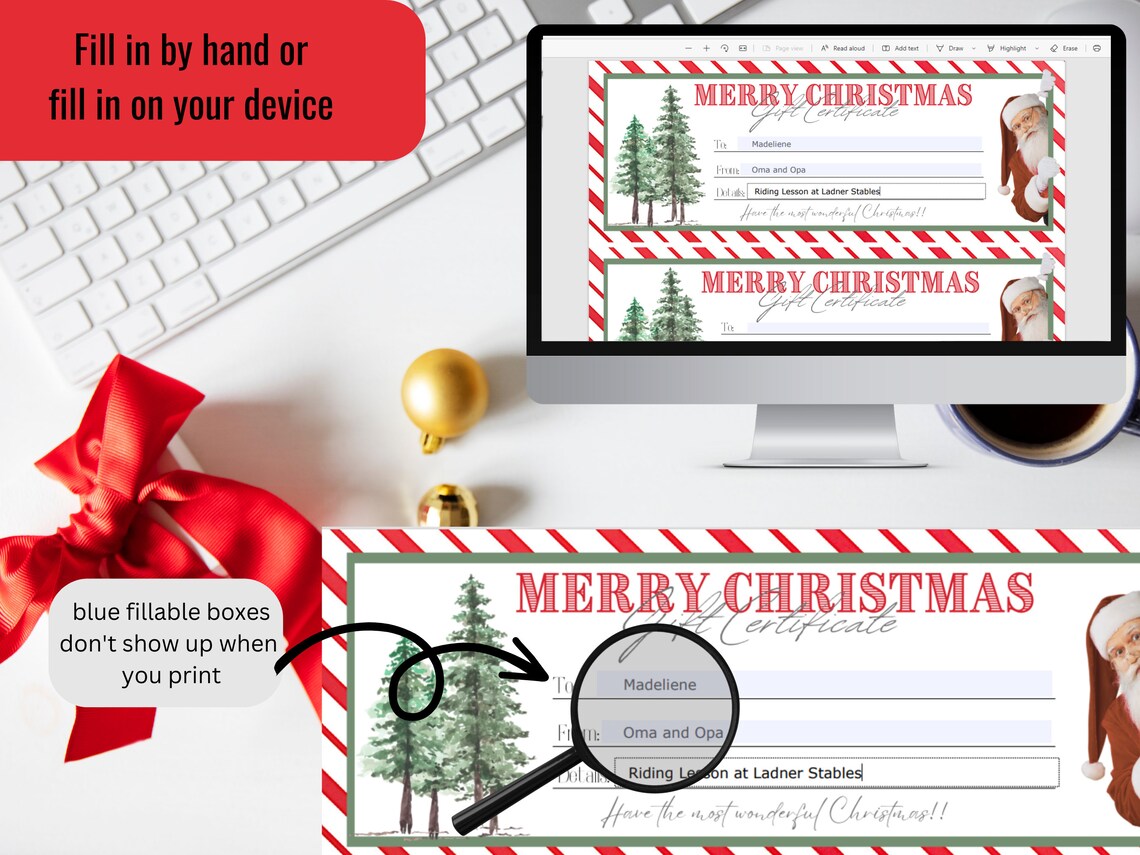 Printable Christmas Gift Certificate, Fillable Gift Certificate Voucher ...