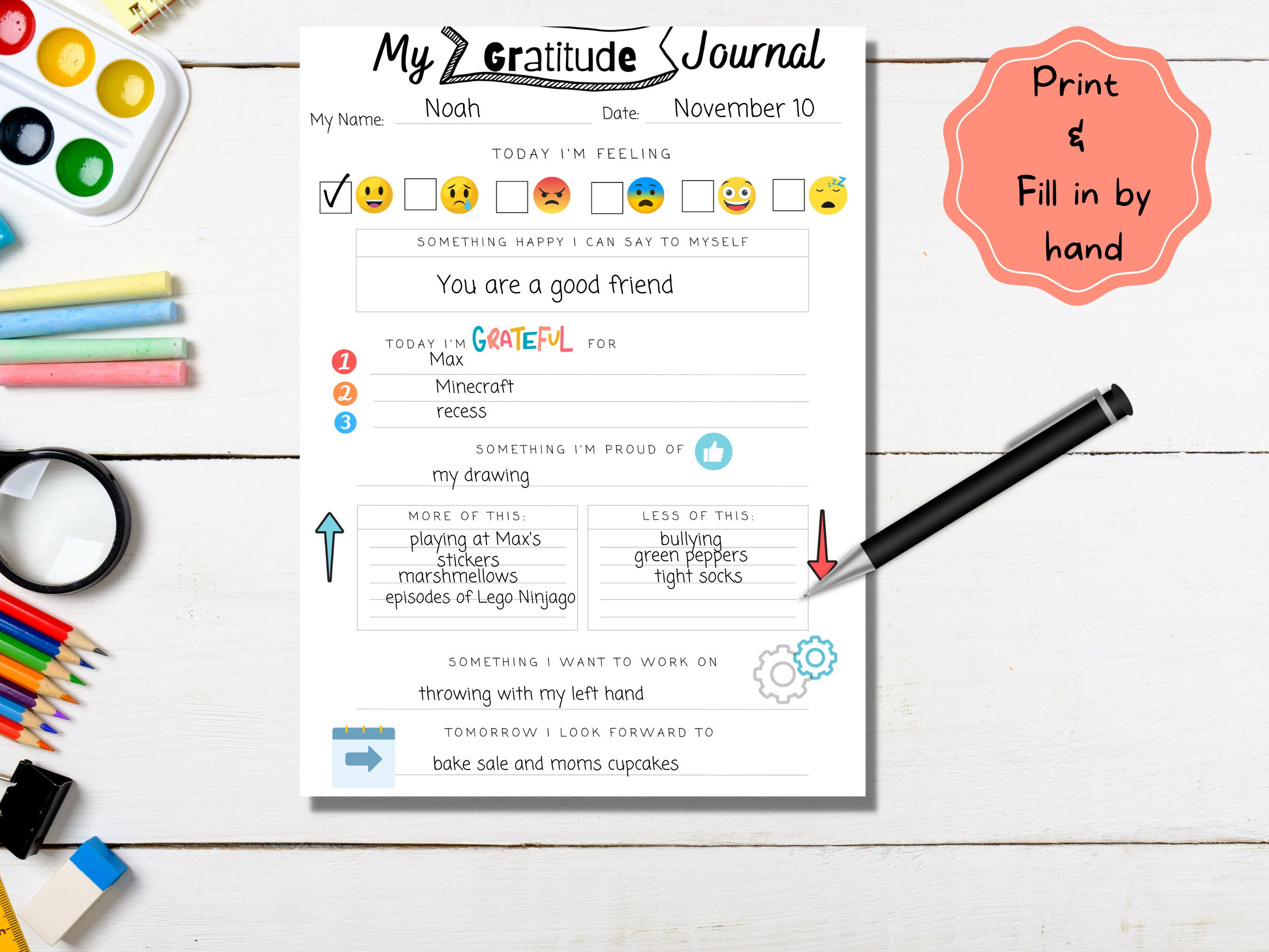 Kids Gratitude Journal, Kids Daily Journal, Morning Work, Daily Journal ...