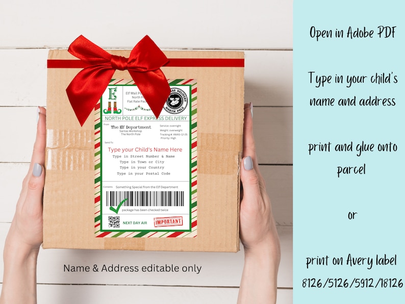 Elf Mail Shipping Labels North Pole Template - Large - Santas Workshop ...