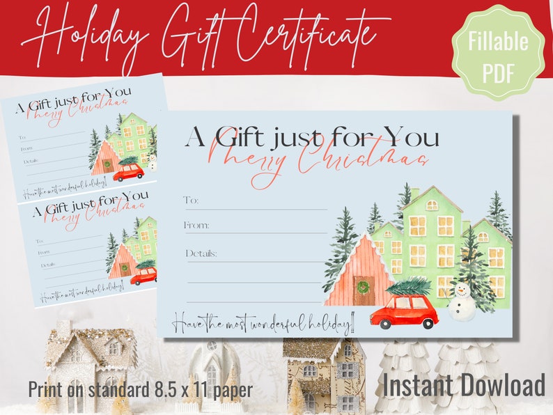 Printable Christmas Gift Certificate, Fillable Holiday Gift Certificate ...