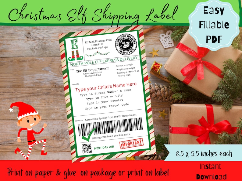 Elf Mail Shipping Labels North Pole Template - Large - Santas Workshop ...