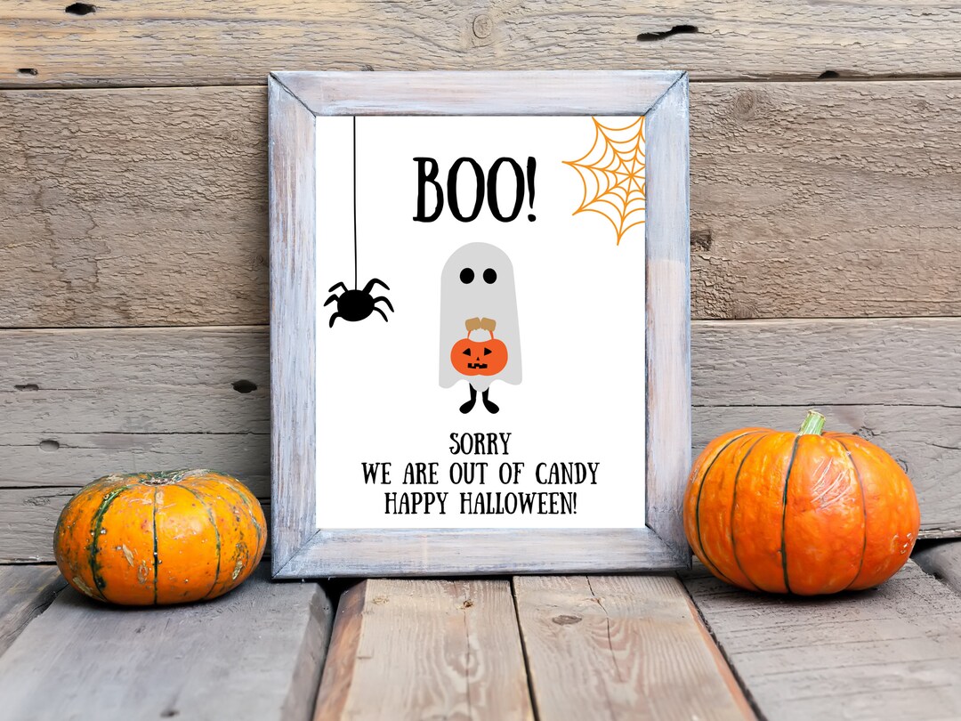 Halloween Out of Candy Sign, Trick or Treat Sign, Halloween Door Sign ...