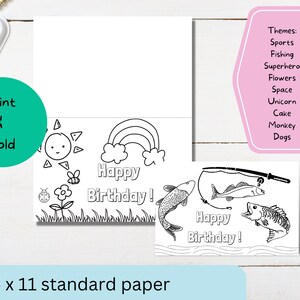 Printable Birthday Coloring Cards/ Kids Art Activity, Color Me Card ...