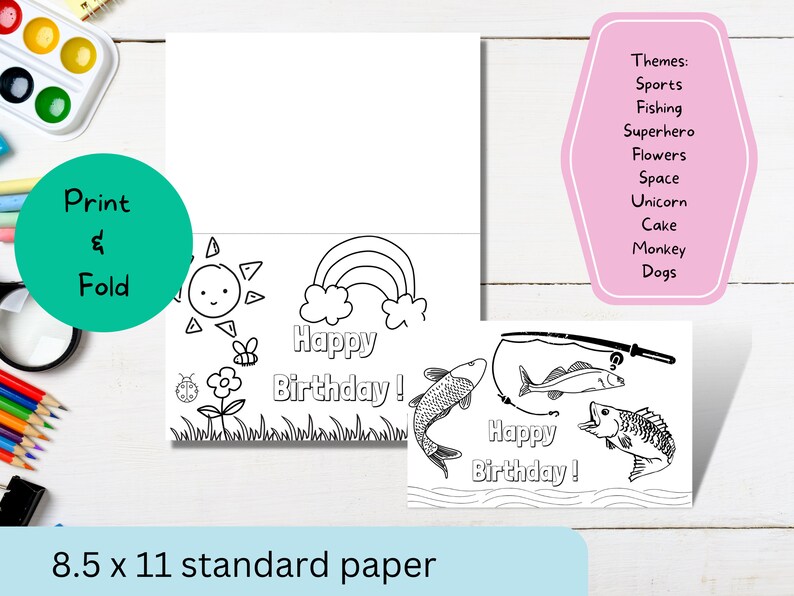 Printable Birthday Coloring Cards/ Kids Art Activity, Color Me Card ...