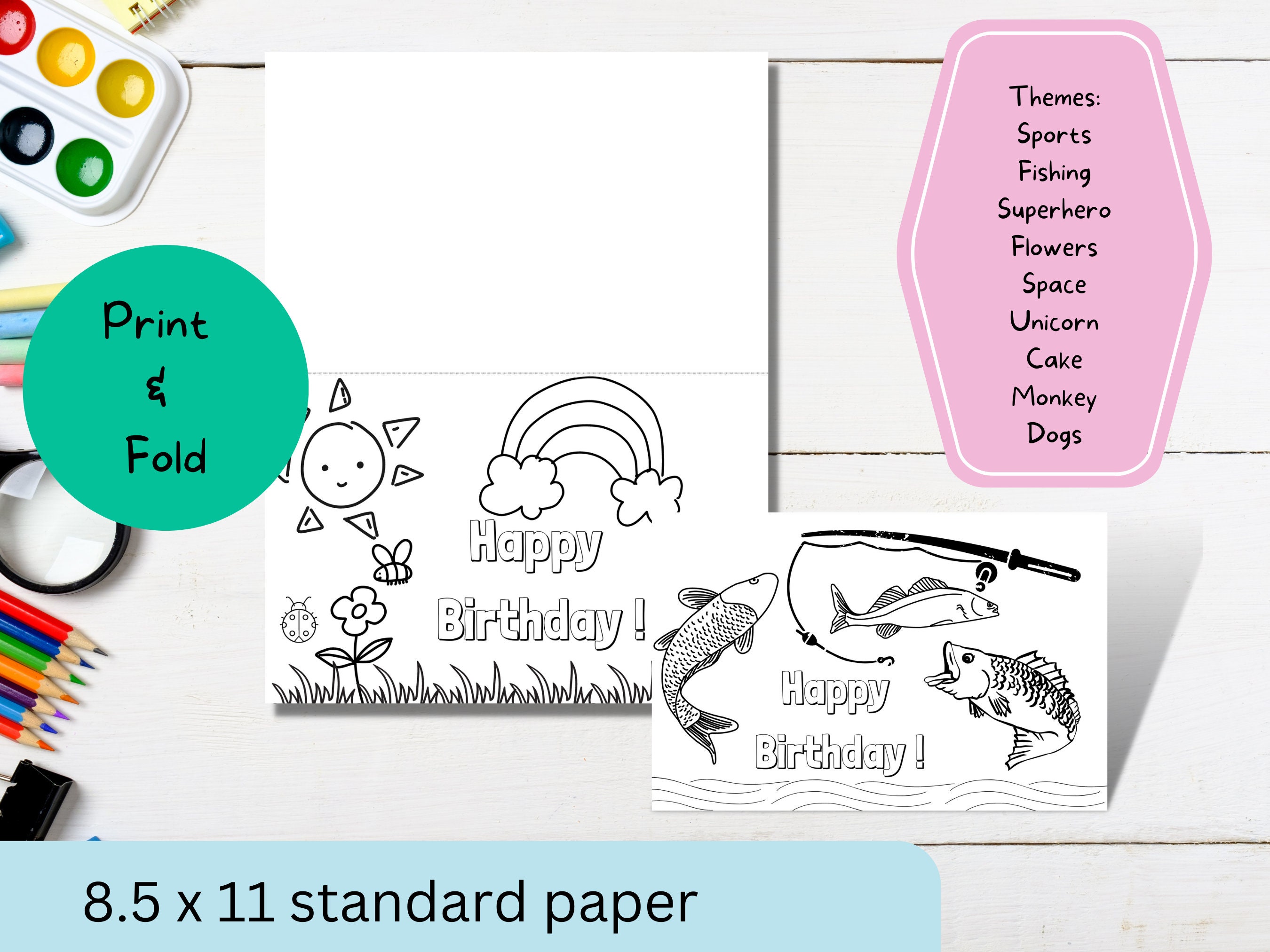 Printable Birthday Coloring Cards/ Kids Art Activity, Color Me Card ...