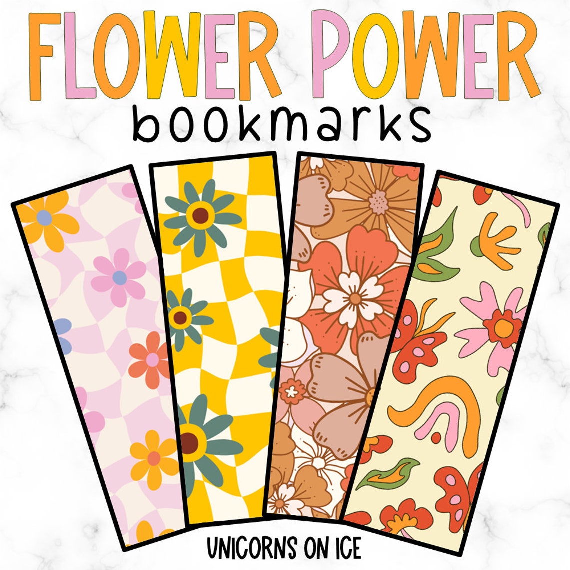 Printable Groovy Flower Power Bookmarks - Etsy