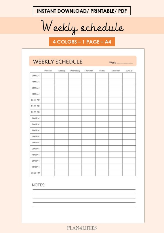Weekly Planner Printable Weekly Schedule Landscape Week on - Etsy