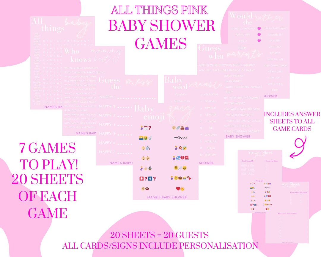 All Things Pink - Baby Shower Game Bundle - Etsy
